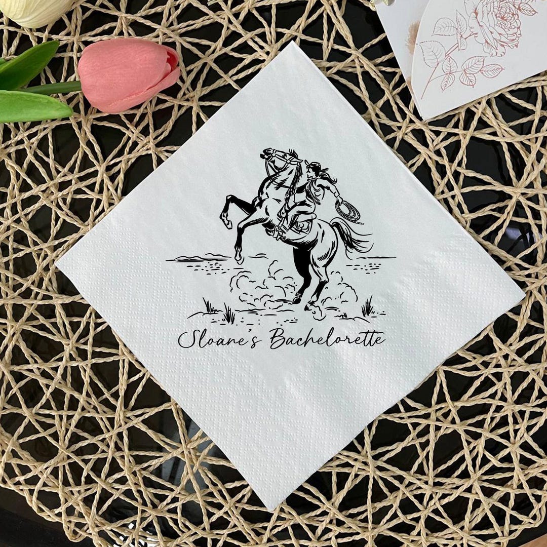 Custom Cowgirl Bachelorette Napkins, Bridal Shower Napkins, Bach Party ...