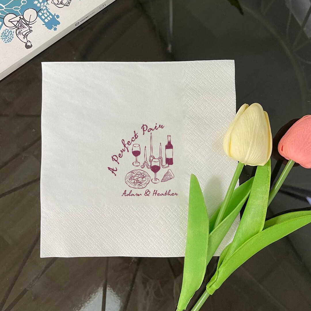 Personalized Wedding Pizza and Wine Napkins, A Perfect Pair Napkins ...