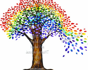 Rainbow Tree Art - Etsy