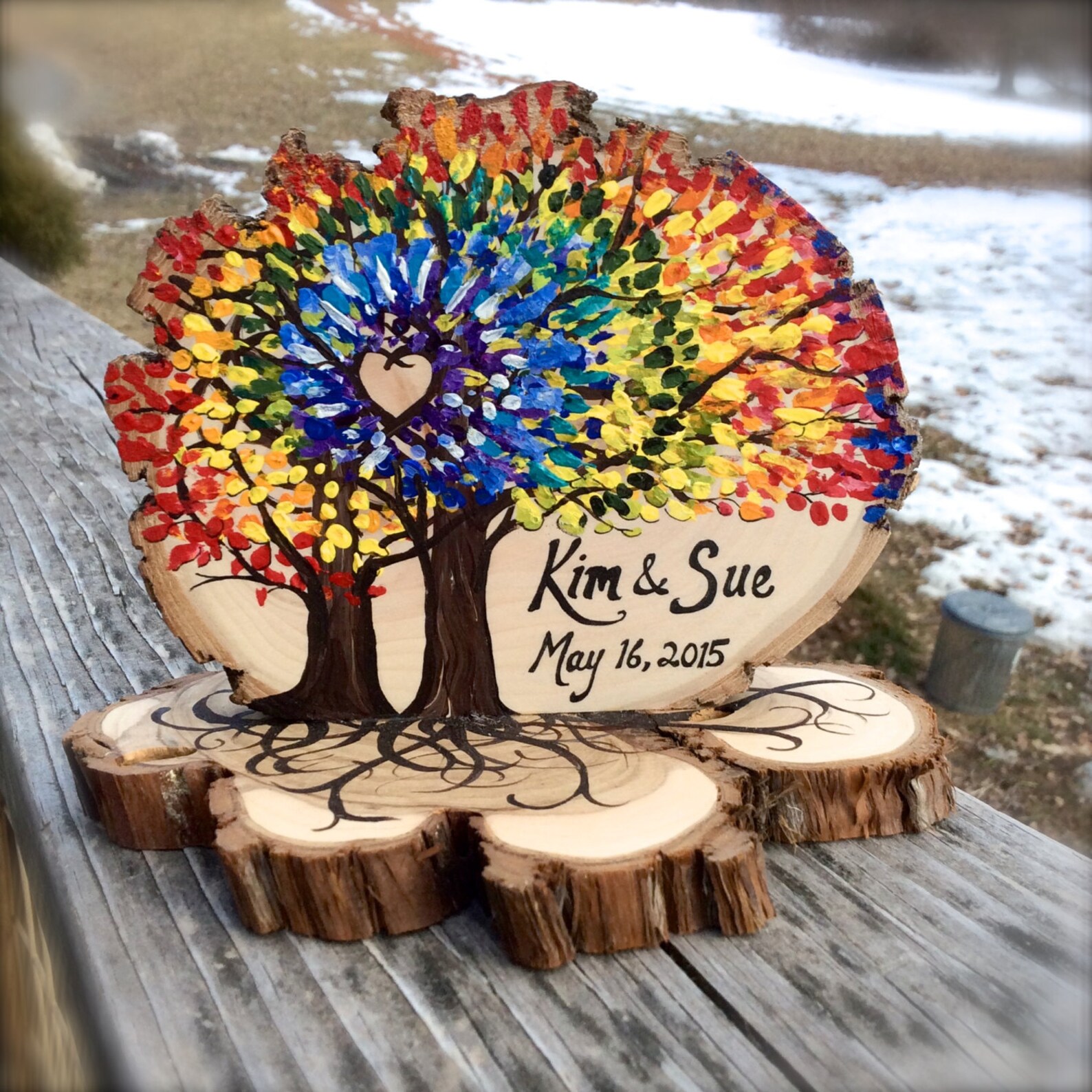 Tie Dye Spiral Rainbow Trees Cake Topper, Live Edge Branch Slices ...