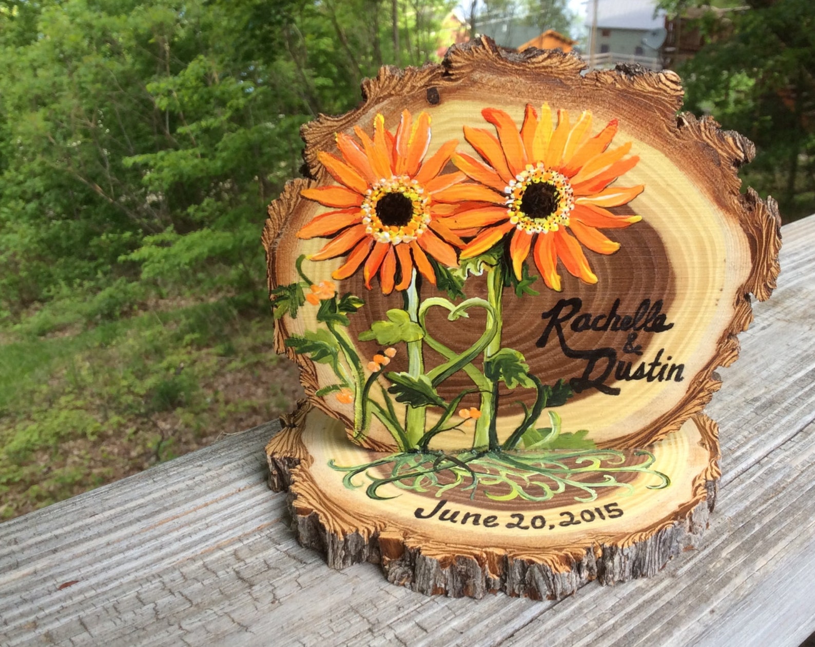 Sunflowers Custom Wedding Cake Topper Rustic Wood Slices | Etsy