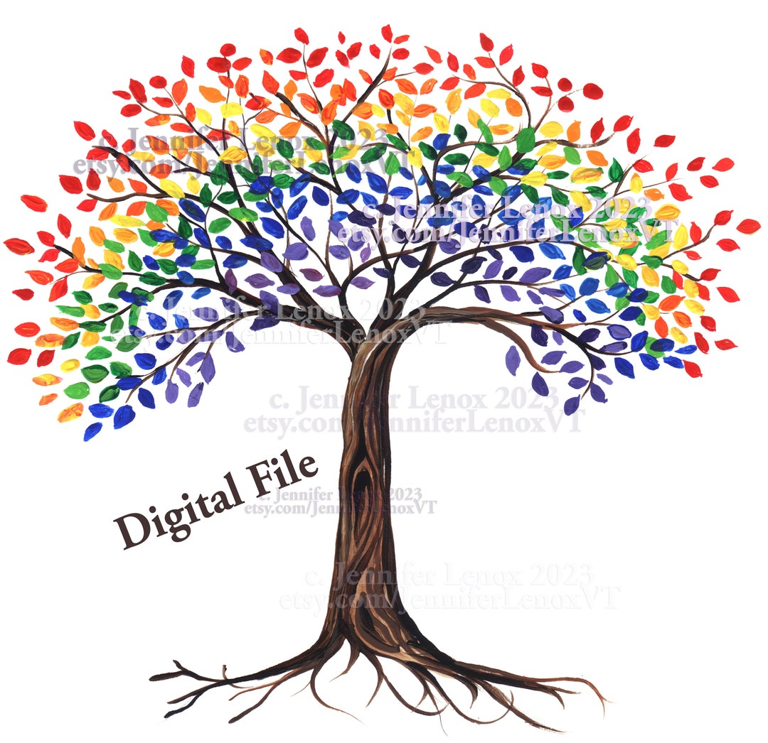 Rainbow Tree With Thin, Twisty Trunk, Painting, Clip Art, Digital ...
