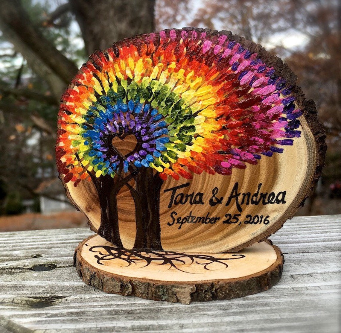 Tie Dye Spiral Rainbow Trees Cake Topper, Live Edge Branch Slices ...