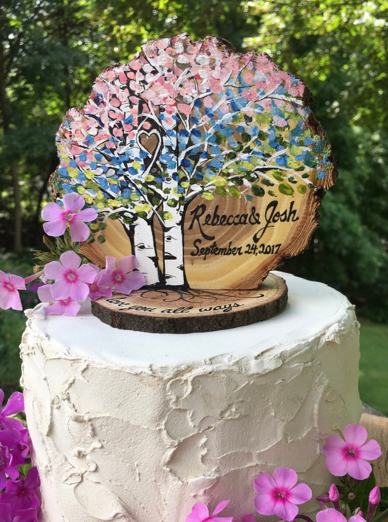 Birch Aspen Trees Wedding Cake Topper Custom Wedding Colors - Etsy