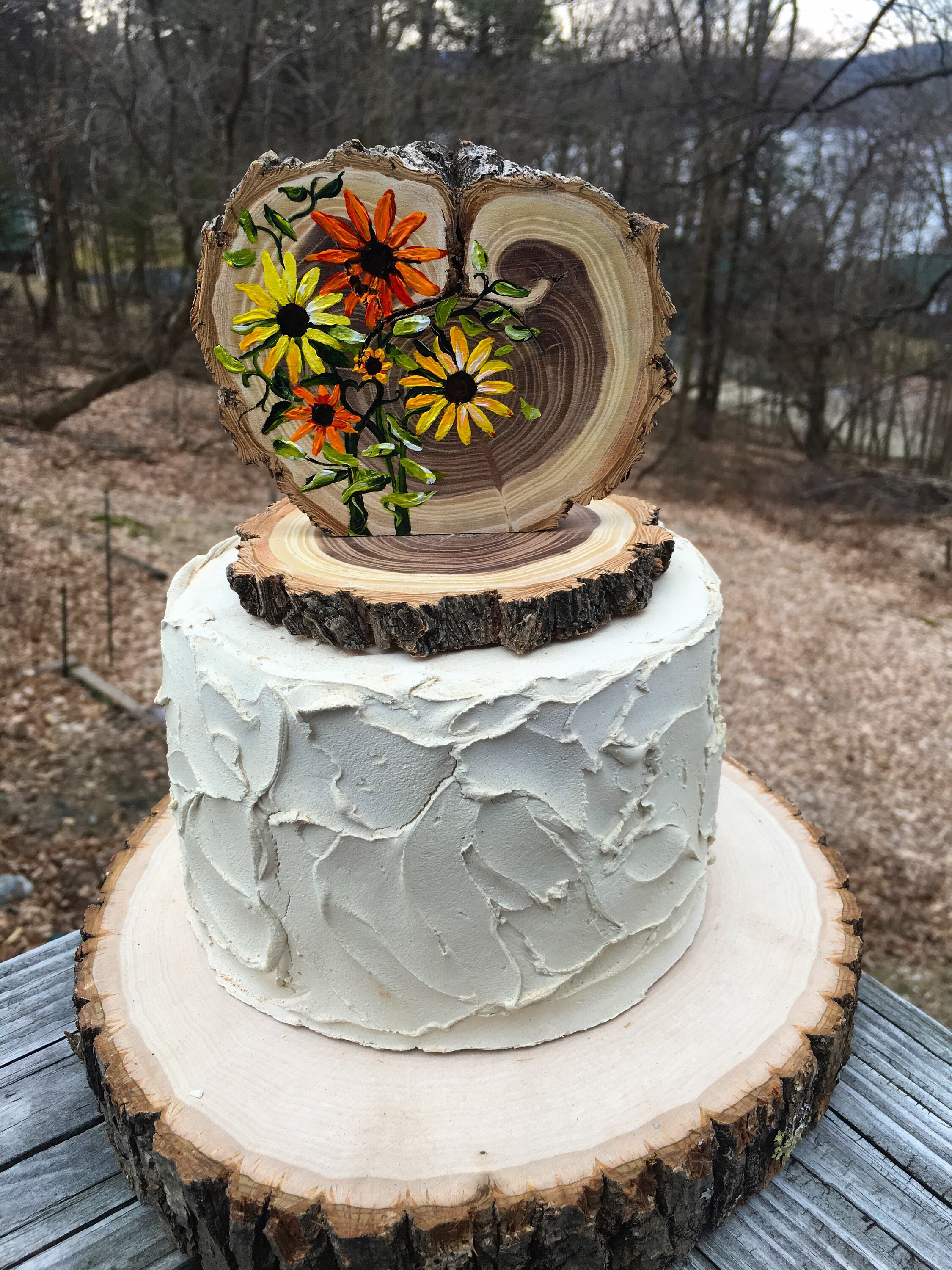 Sunflowers Custom Wedding Cake Topper, Rustic Wood Slices - Etsy UK