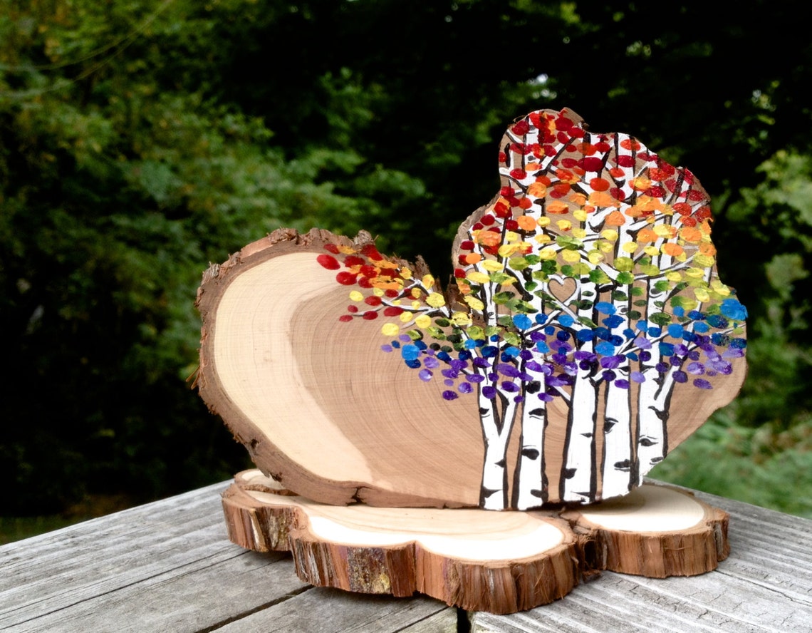 Rainbow Birch Aspen Trees Colorful Wedding Cake Topper - Etsy