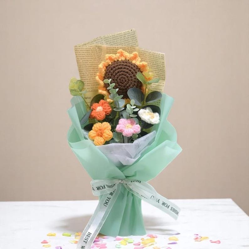 Handmade Crochet Flower Bouquet, Milk Cotton Yarn, Forever Bloom - Etsy