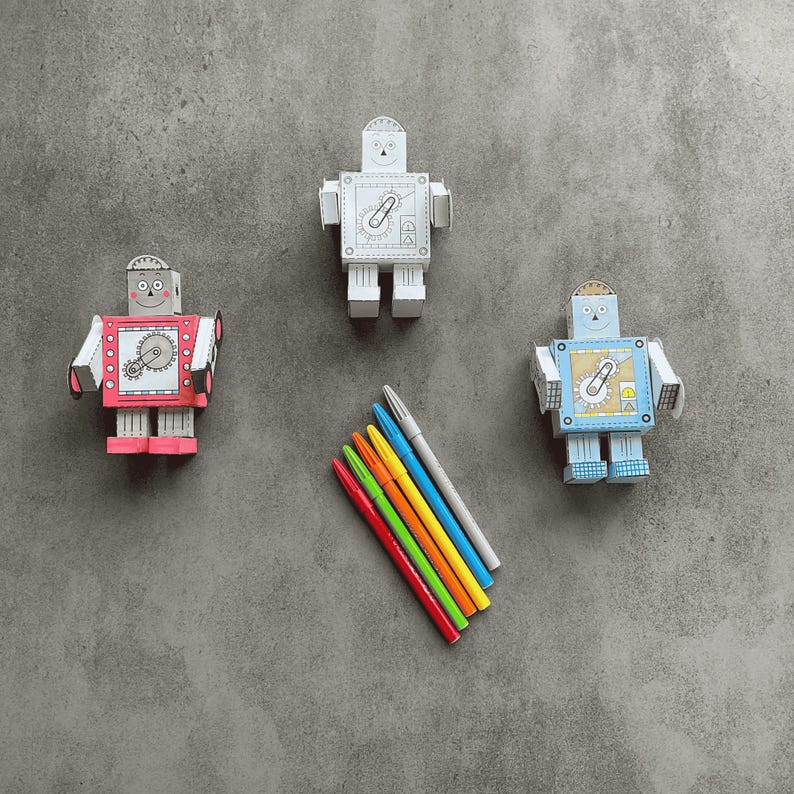 3D Paper Robot Template, Printable PDF Digital File, Colouring Activity ...