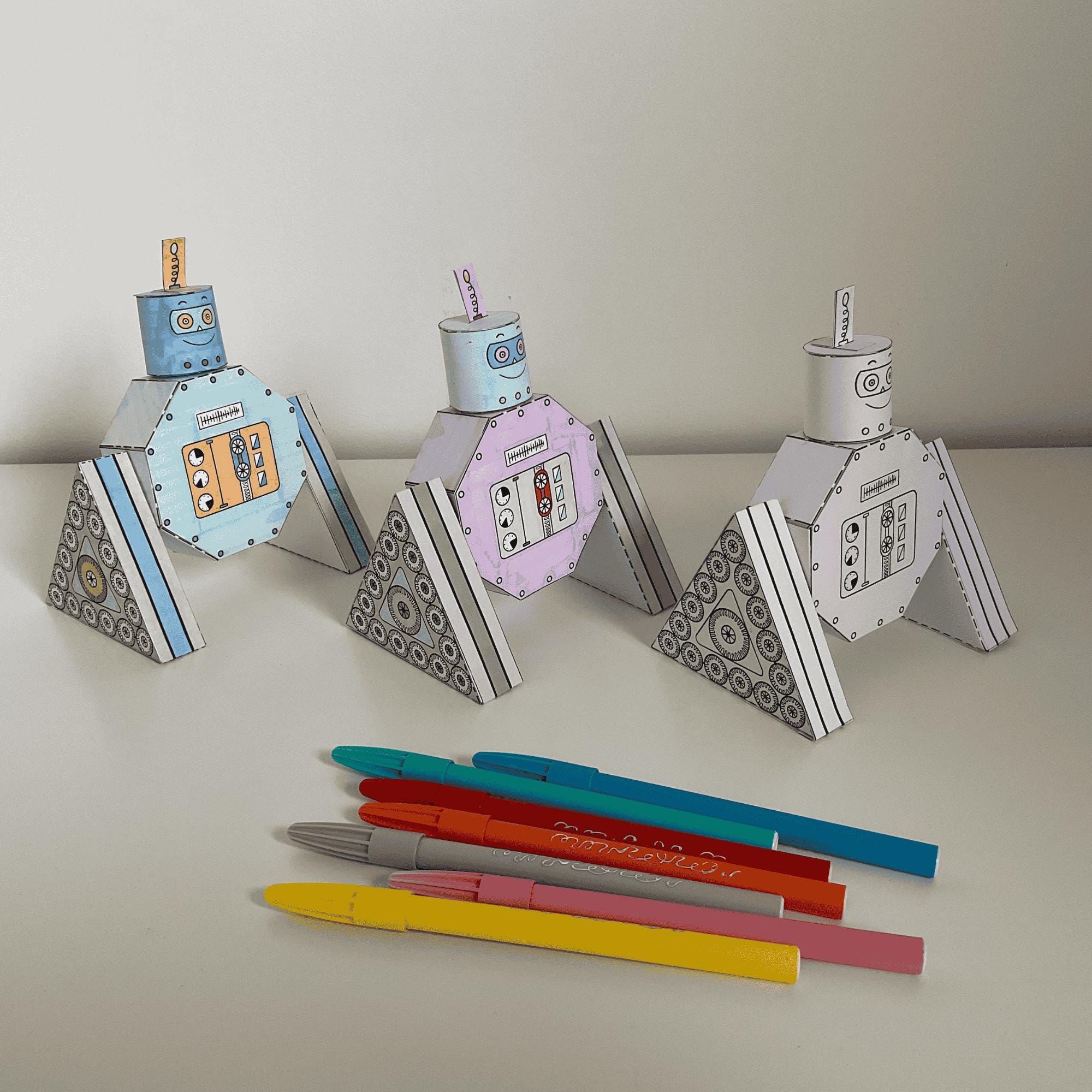 3D Paper Robot Template, Printable PDF Digital File, Colouring Activity ...