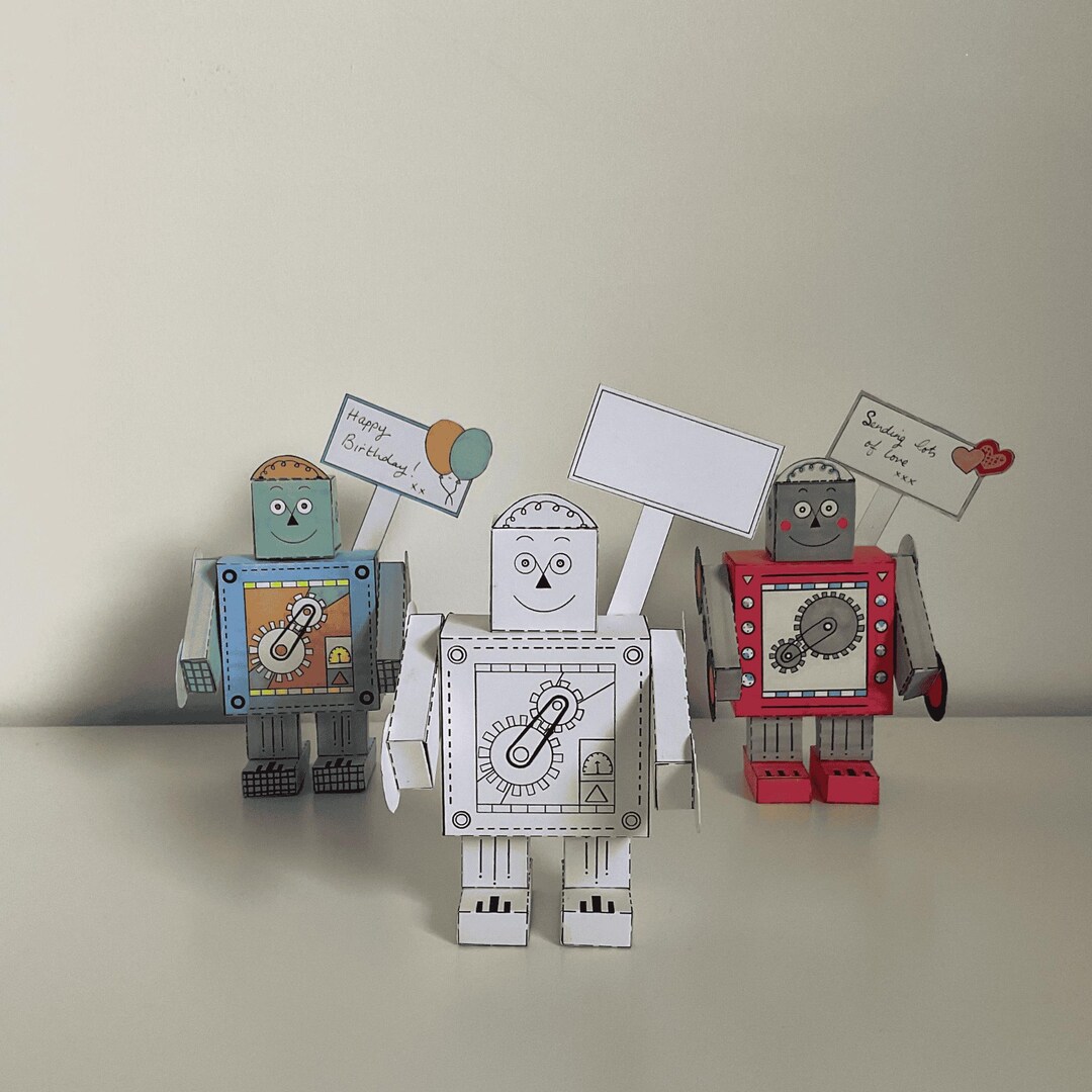 3D Paper Robot Template, Printable PDF Digital File, Colouring Activity ...