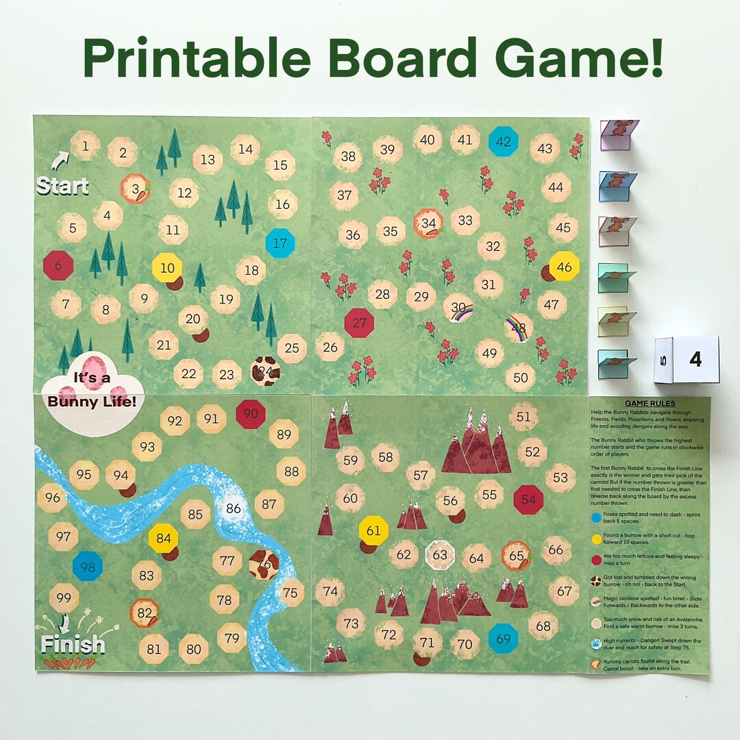 Board Game: Printable Paper Board Game, Cute Bunny Rabbit Theme ...