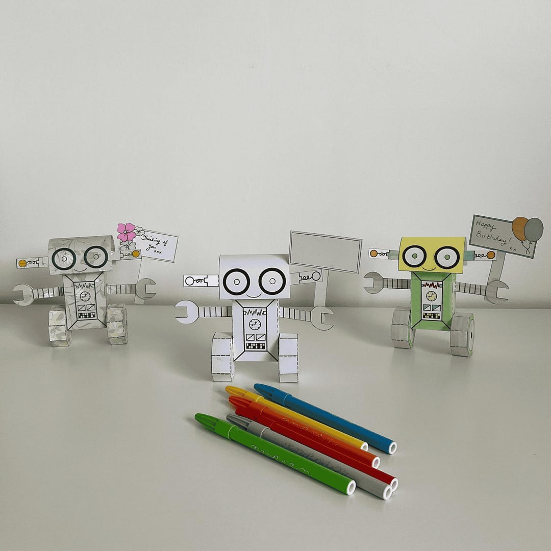 3D Paper Robot Template, Printable PDF Digital File, Colouring Activity ...
