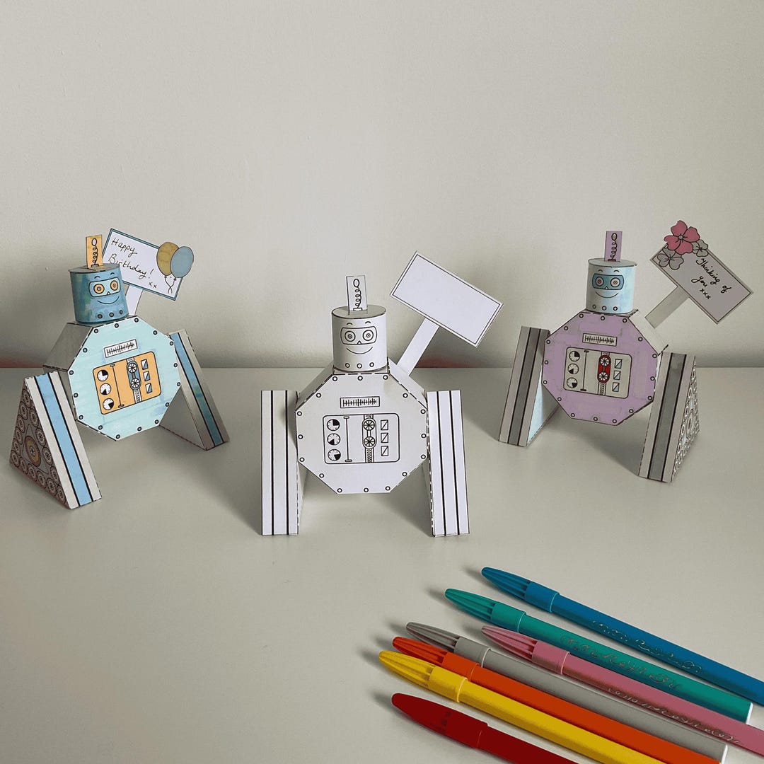 3D Paper Robot Template, Printable PDF Digital File, Colouring Activity ...