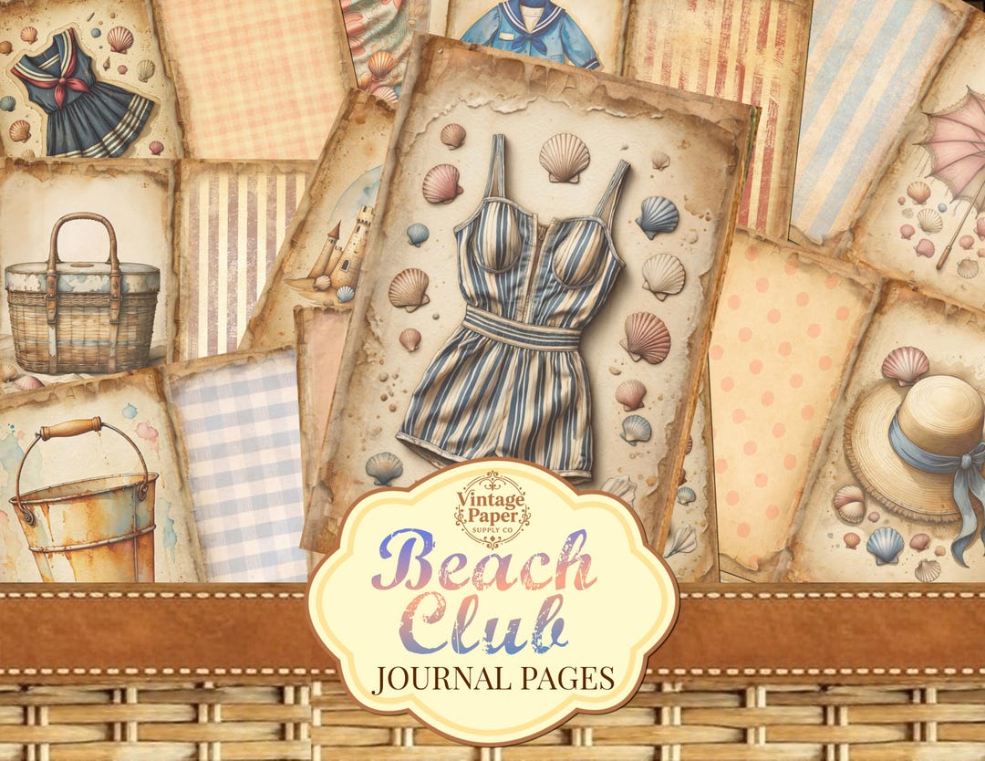 Beach Club Vintage Journal Pages, Junk Journal Pages, Vintage Beach ...