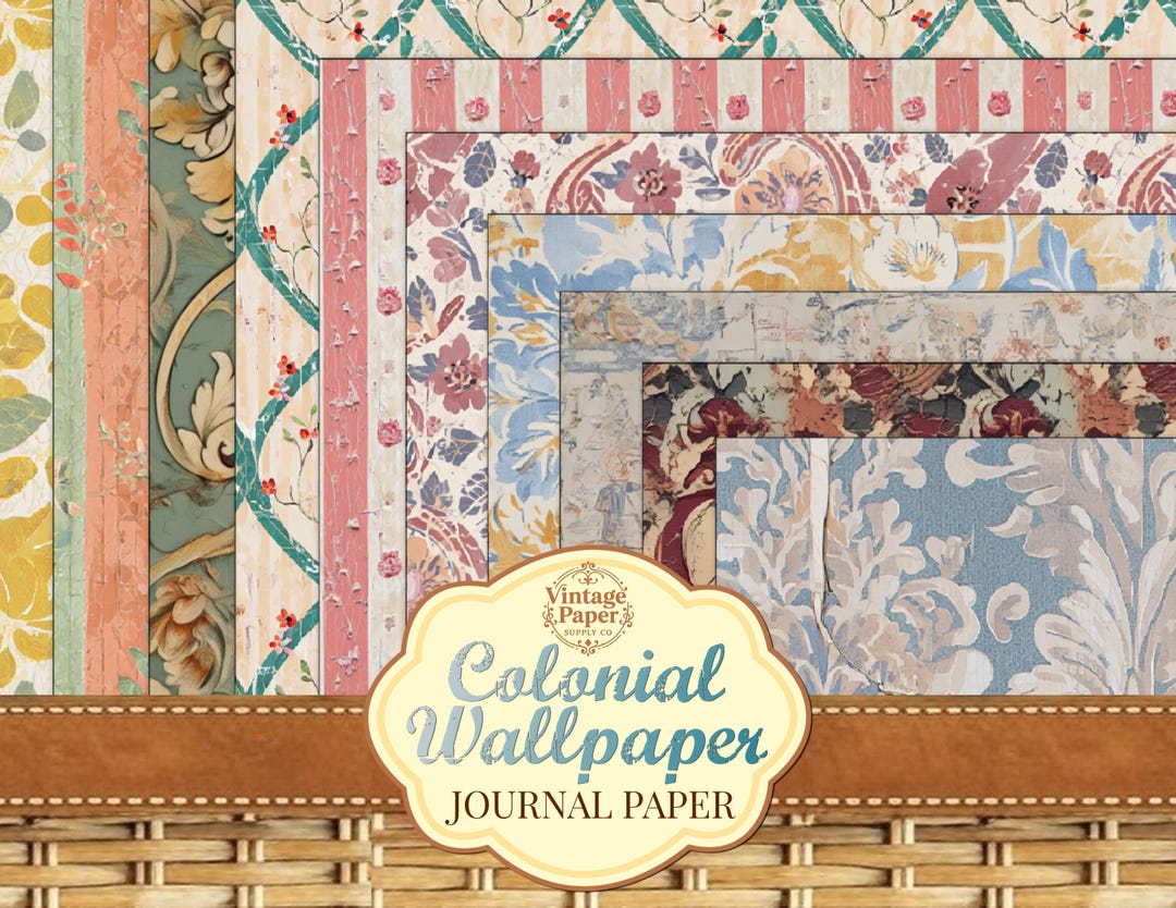 Vintage Colonial Wallpaper Junk Journal Paper, Scrapbook Paper, Floral ...