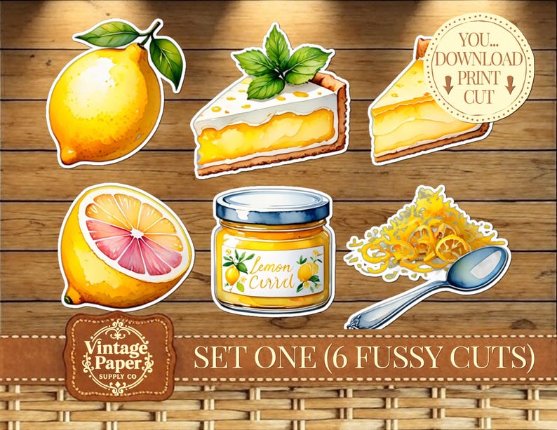 Lemon Dessert Fussy Cuts, Junk Journal, Lemon Ephemera, Printable Lemon ...
