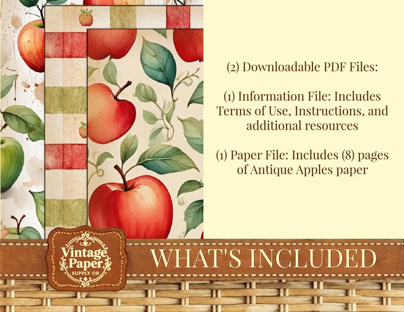Antique Apples Shabby Paper, Junk Journal Paper, Scrapbook Paper, Apple ...