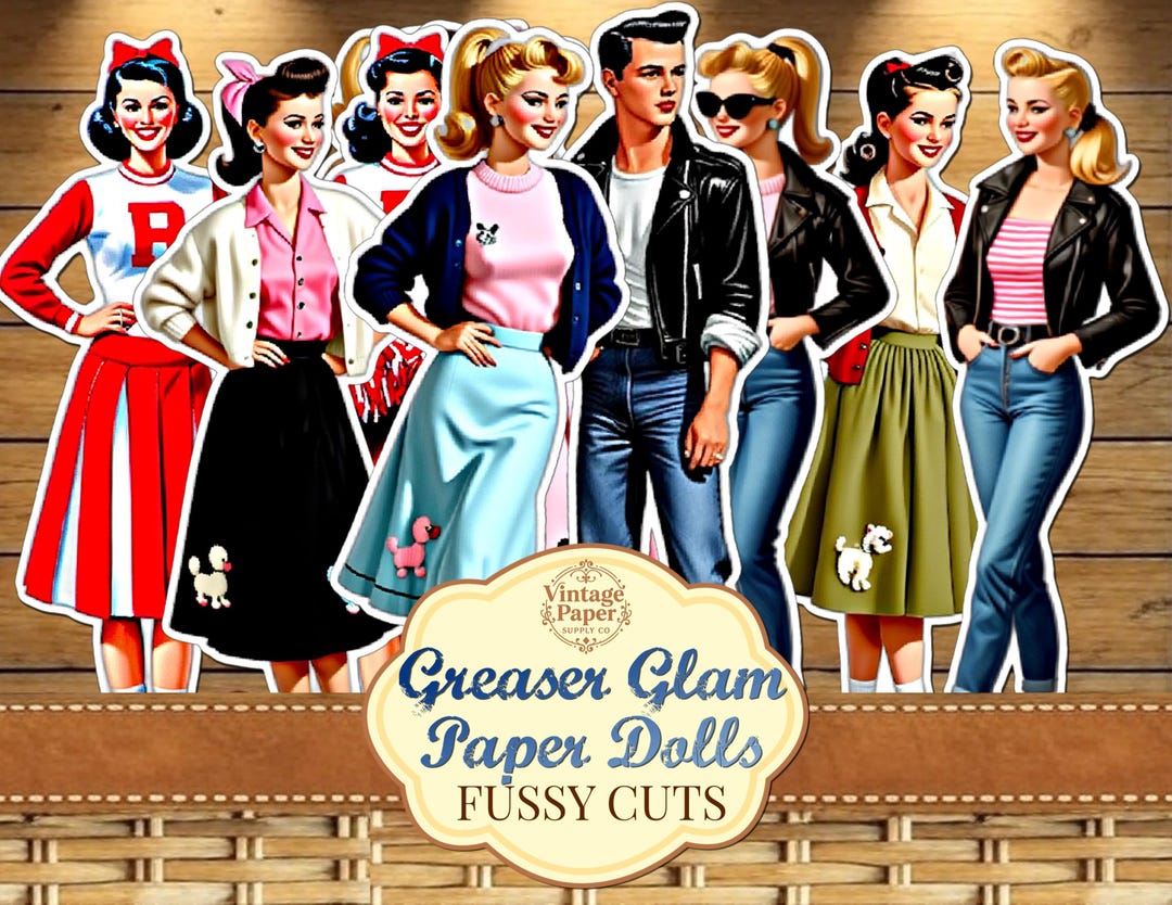 1950s Greaser Glam Paper Dolls Fussy Cuts, Junk Journal Retro Ephemera ...