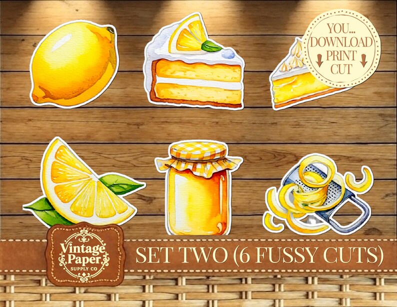 Lemon Dessert Fussy Cuts, Ephemera Pack, Junk Journal, Printable ...