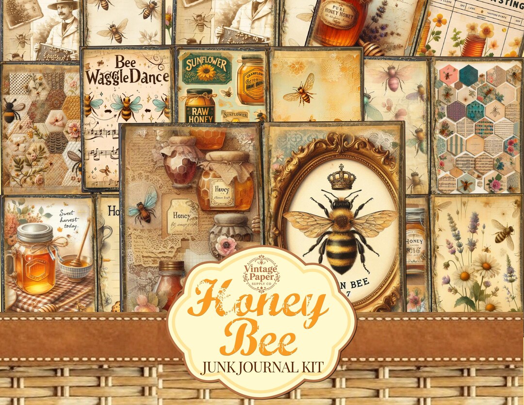 Honey Bees Junk Journal Kit, Ephemera Pack, Bee Tags, Scrapbook ...