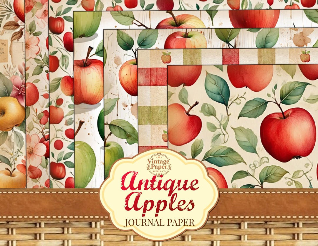 Antique Apples Shabby Paper, Junk Journal Paper, Scrapbook Paper, Apple ...