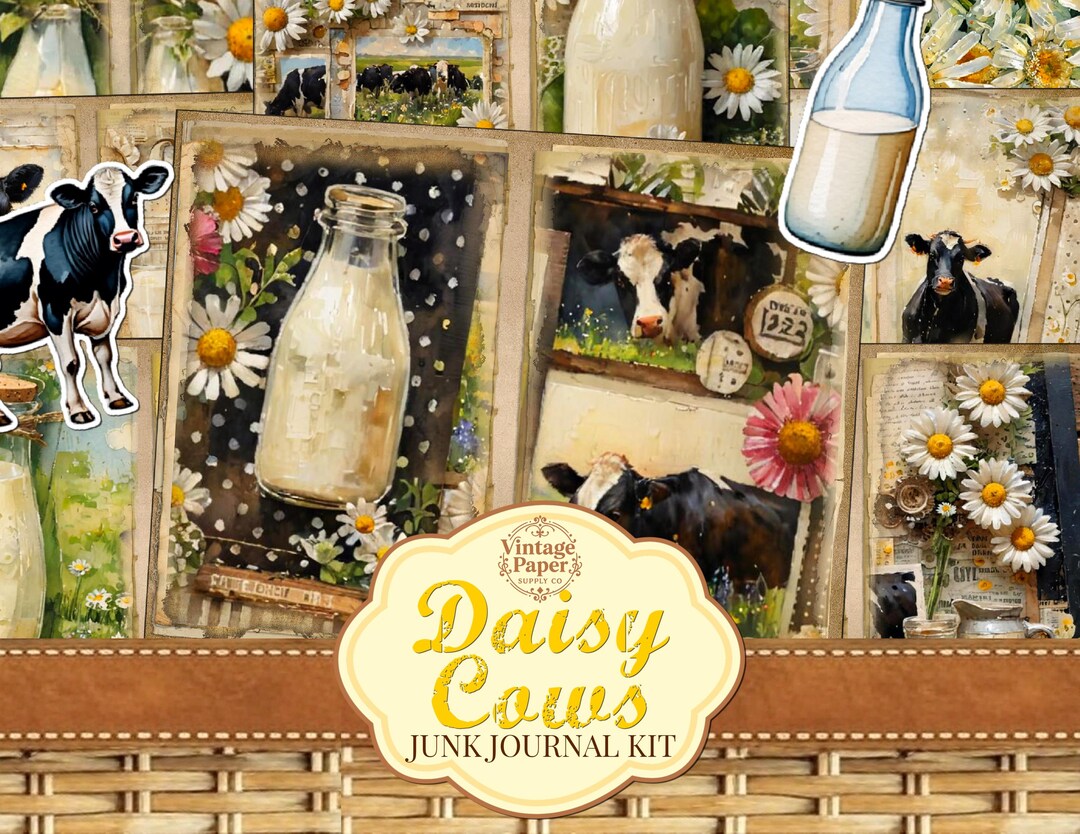 Daisy Cows Junk Journal Kit, Printable Junk Journal, Cows Ephemera ...