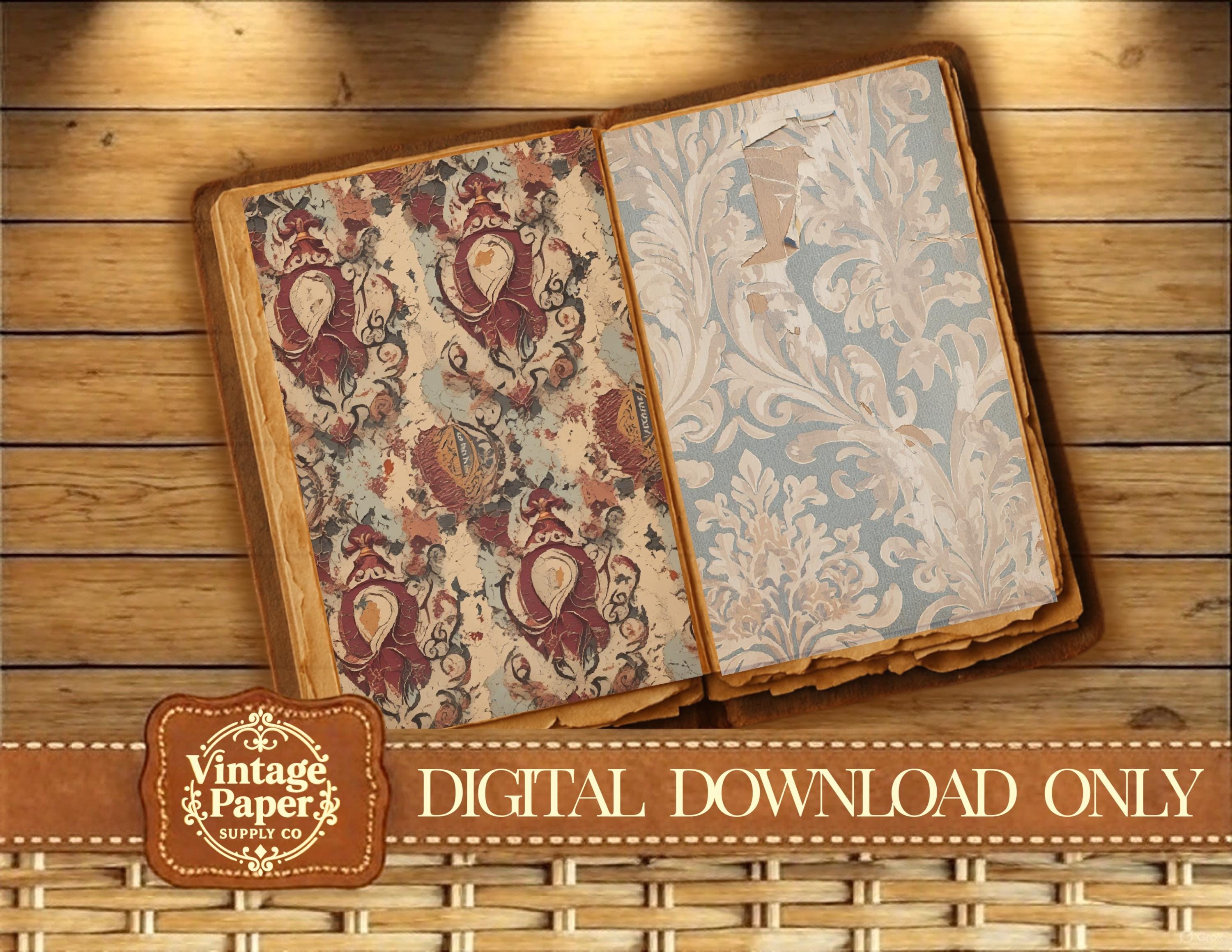 Vintage Colonial Wallpaper Junk Journal Paper, Scrapbook Paper, Floral ...