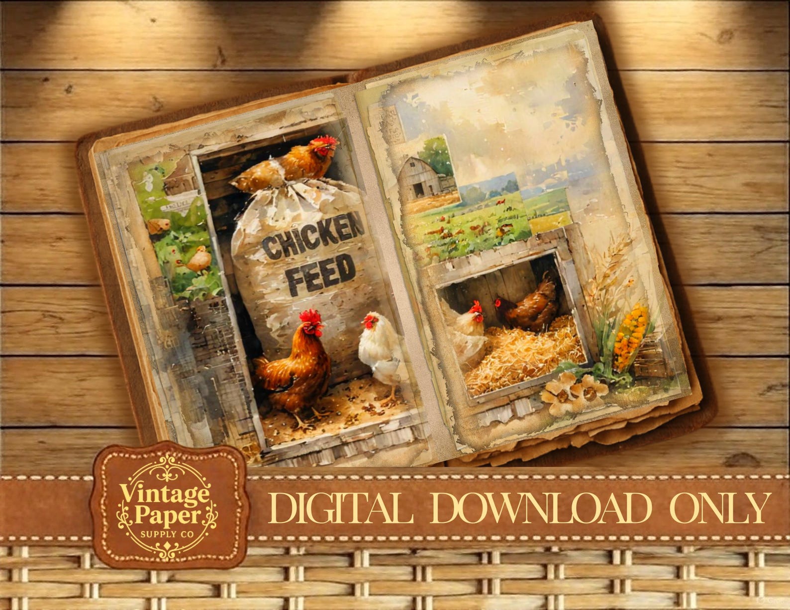 Vintage Chickens Junk Journal Kit, Printable Junk Journal, Chicken ...