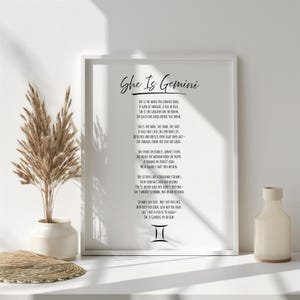 She is Gemini | Gemini Zodiac Poem | Minimalist Digital Print ...