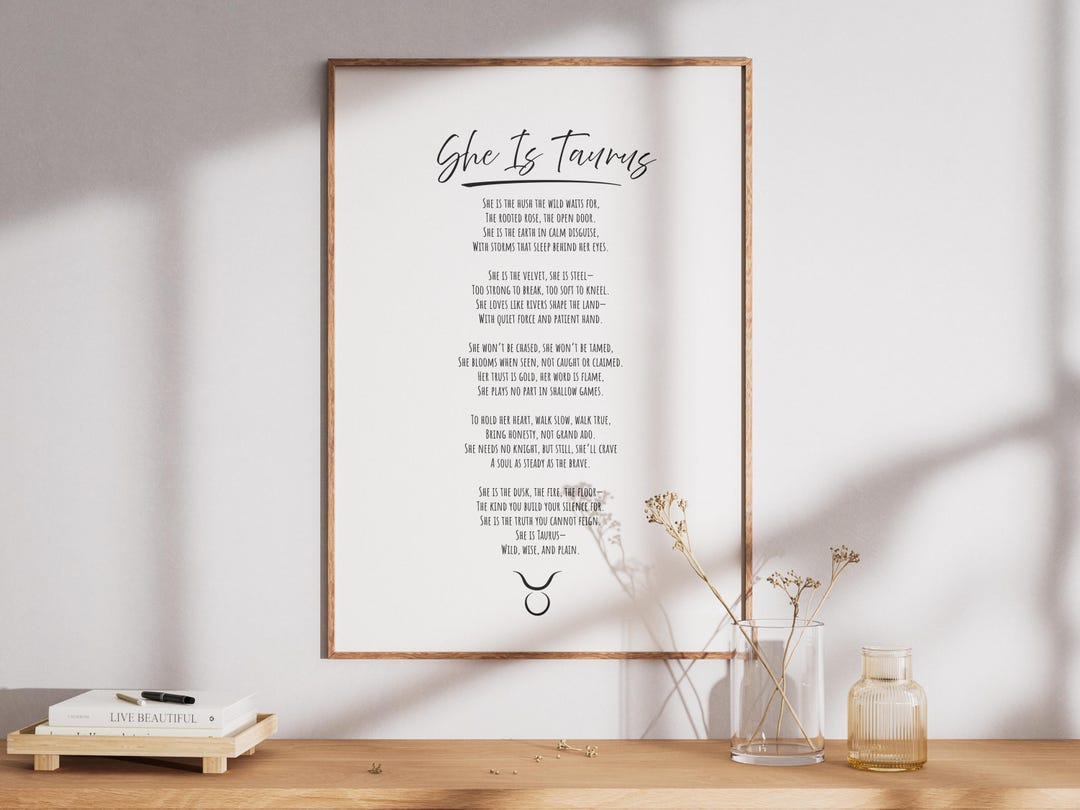 She is Taurus | Taurus Zodiac Poem | Minimalist Digital Print ...
