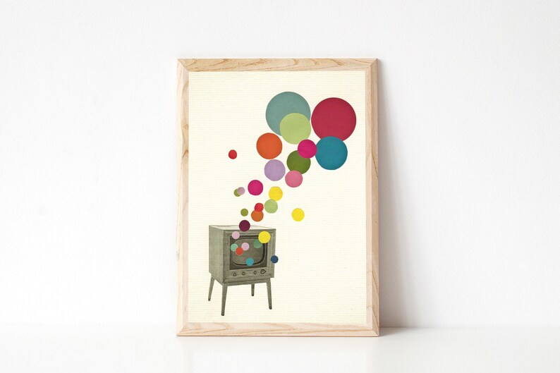 Television Print Retro Wall Art Pop Art Poster Collage Art | Etsy