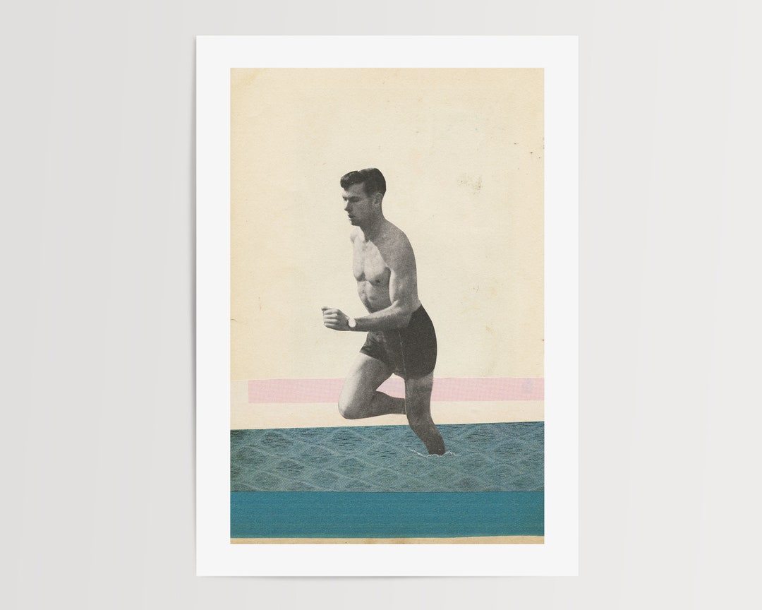 Swimming Pool Male Portrait Art Print - Paddling Pool - Etsy