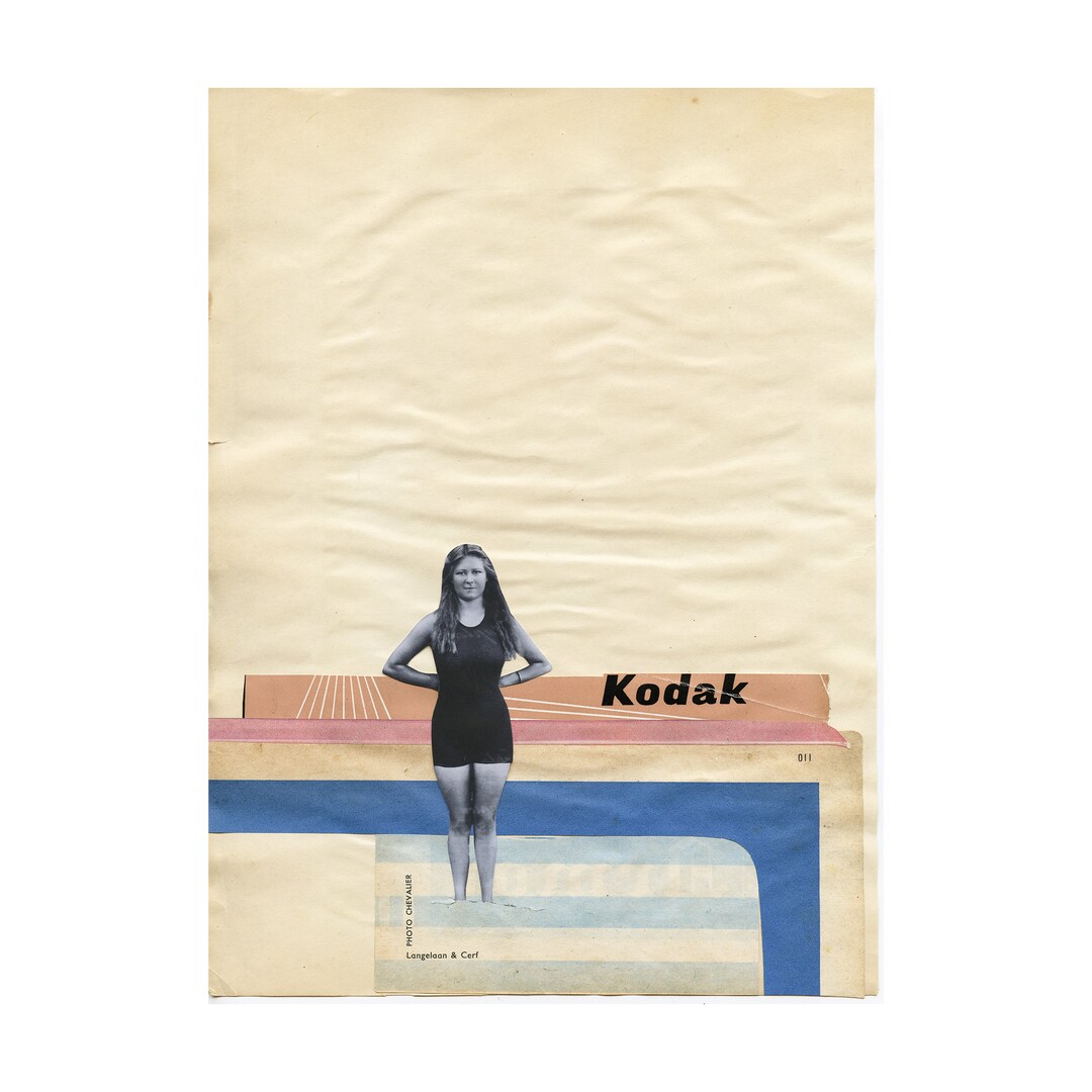 Original Swimming Pool Art, Collage on Vintage Book Page, Gift for ...