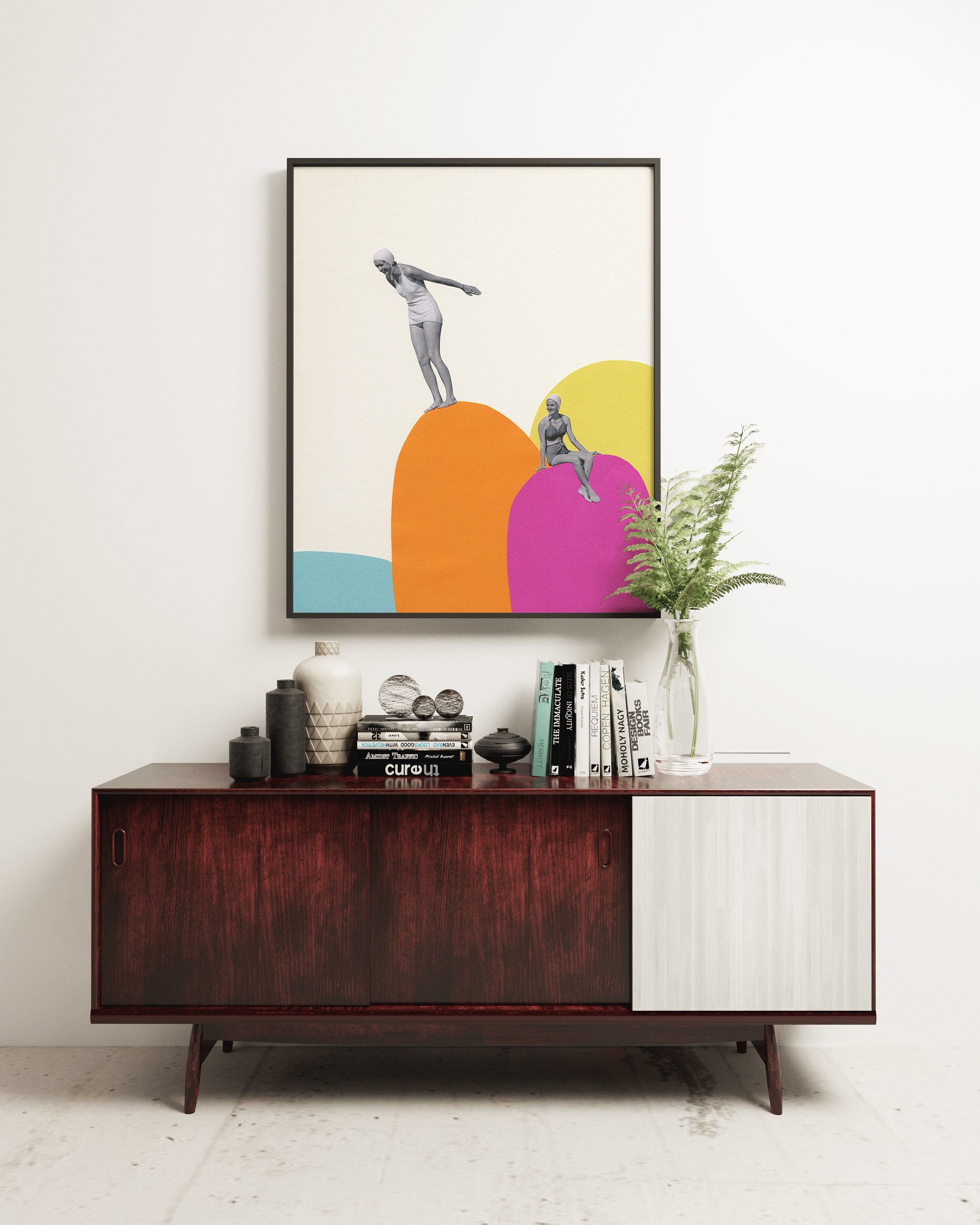 Diving Print Female Portrait Art Mid Century Decor Cliff | Etsy