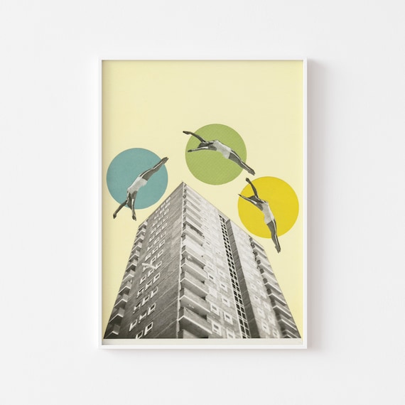 City Art 50s Retro Decor Architecture Print High Flyers | Etsy