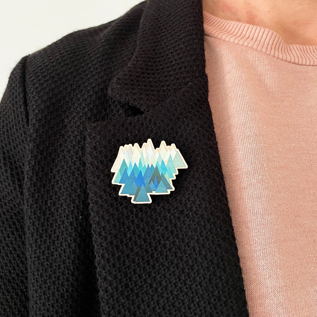 Wood Mountain Pin, Abstract Badge Cold Mountain - Etsy