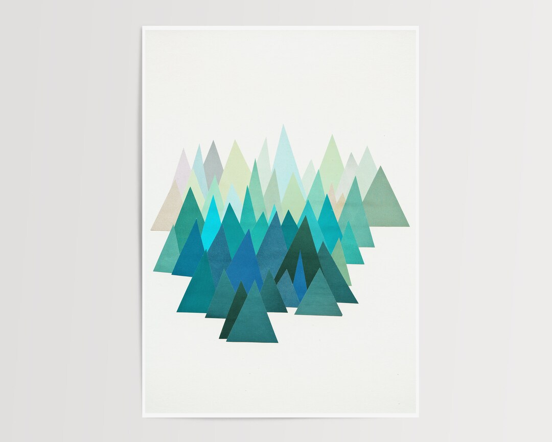 Blue Mountain A5 Print, Geometric Landscape Wall Art, Sale Print - Cold ...