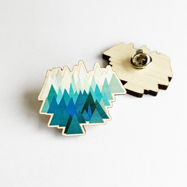 Wood Mountain Pin Abstract Badge Cold Mountain - Etsy