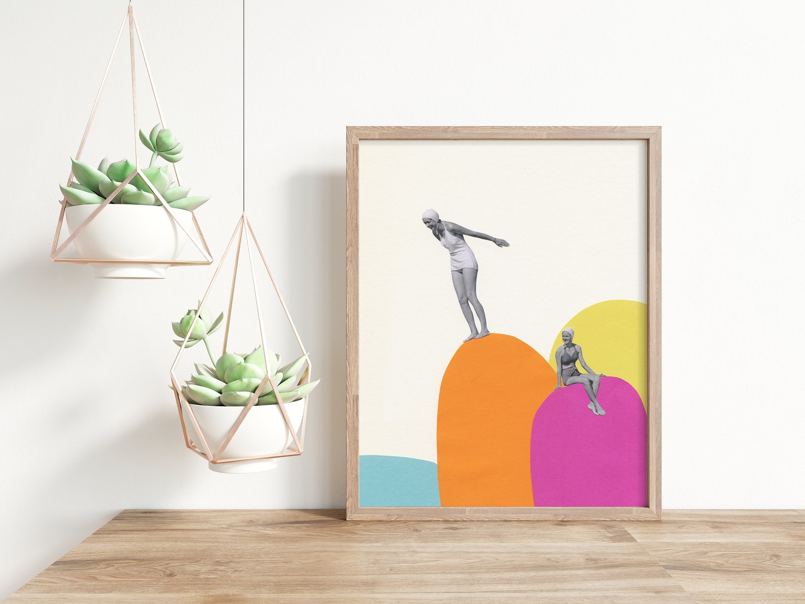 Diving Print Female Portrait Art Mid Century Decor Cliff | Etsy