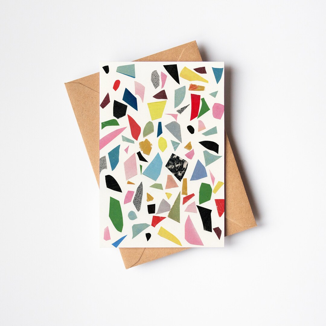 Abstract Card, Blank Greetings Card, Colorful Art Card - White Terrazzo ...