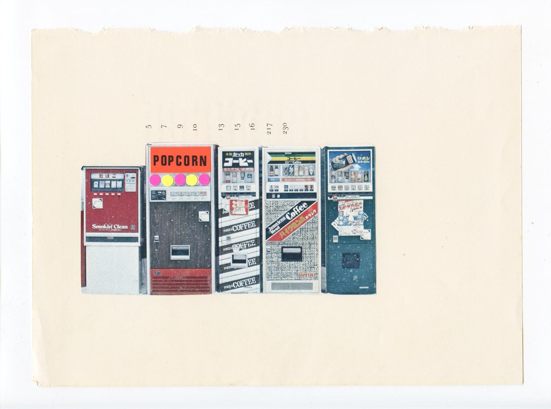 Food Artwork, Vending Machine Collage on Vintage Book Page - Popcorn - Etsy