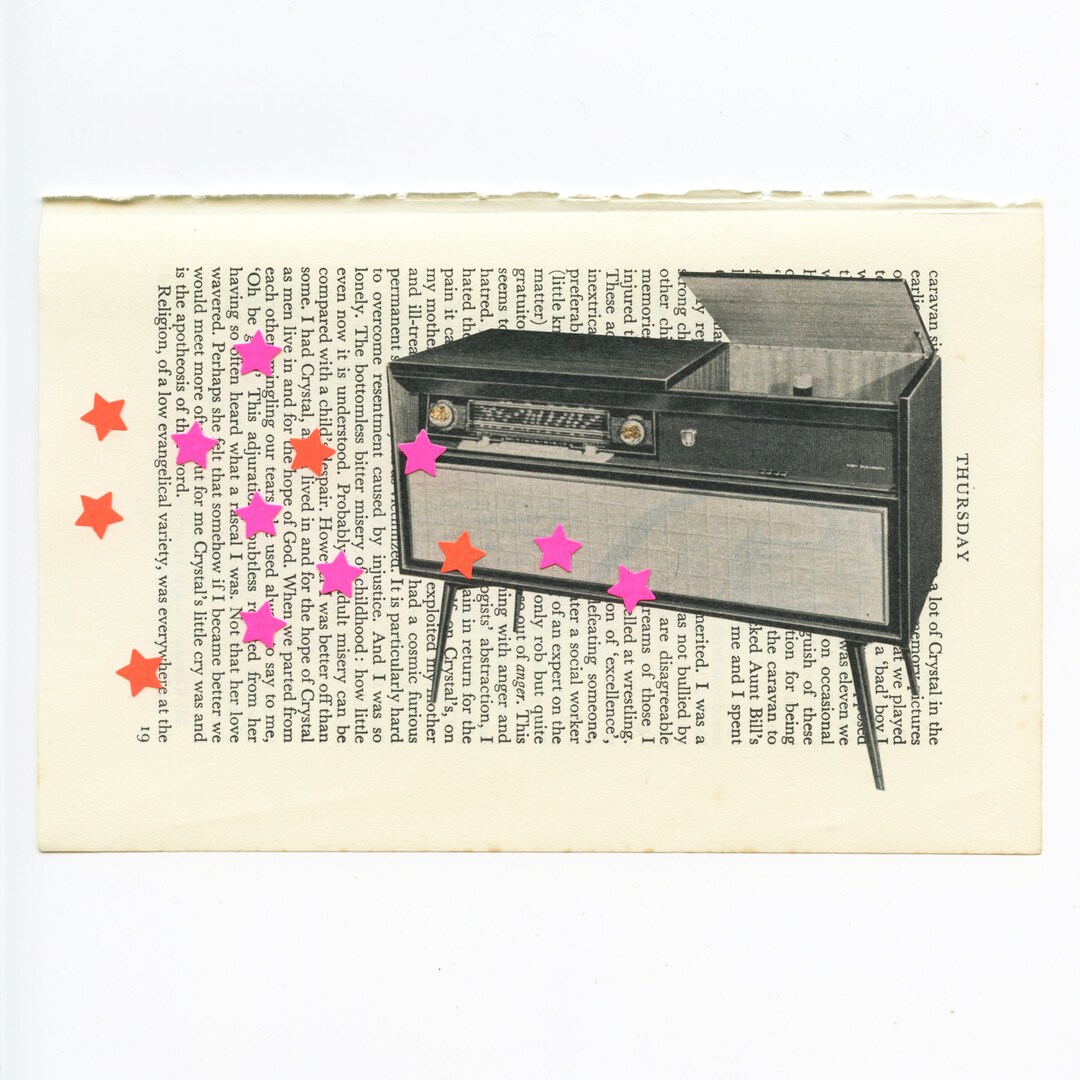 ORIGINAL COLLAGE, Retro Record Player Art - Sunday Morning - Etsy