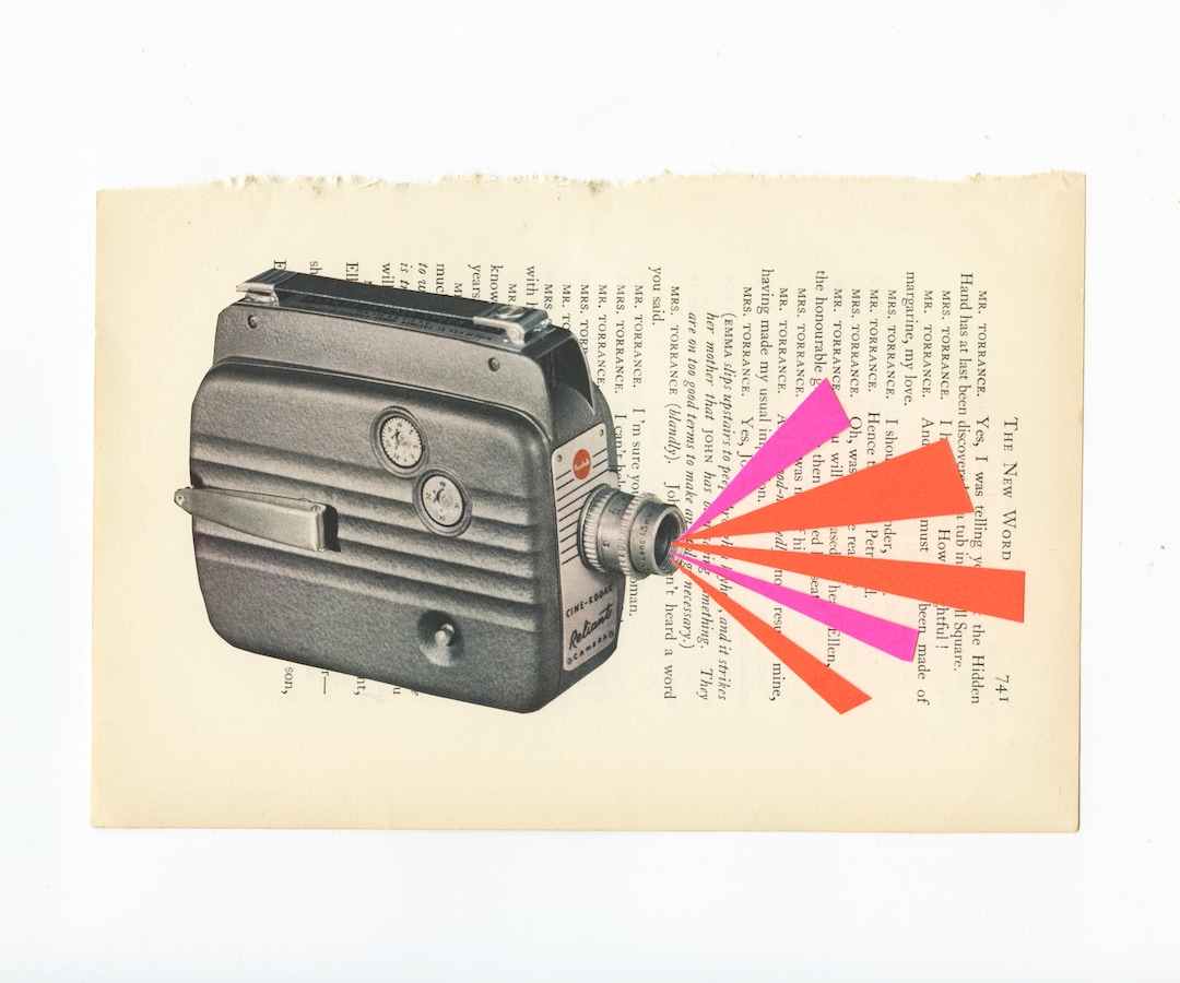 ORIGINAL COLLAGE, Retro Movie Camera Art - the New Word - Etsy