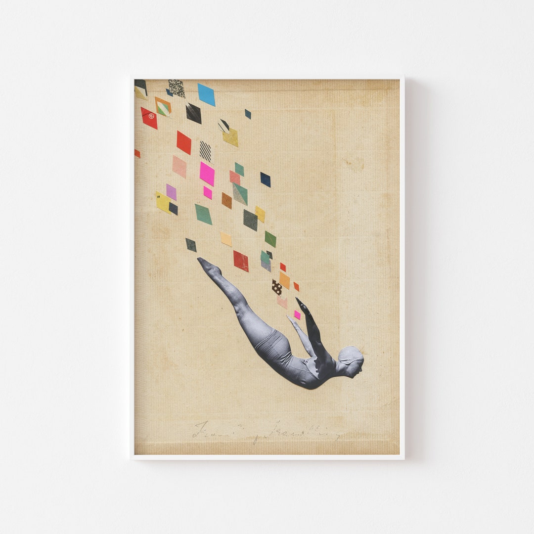 Diving Print Female Portrait Art Mid Century Decor Swan - Etsy