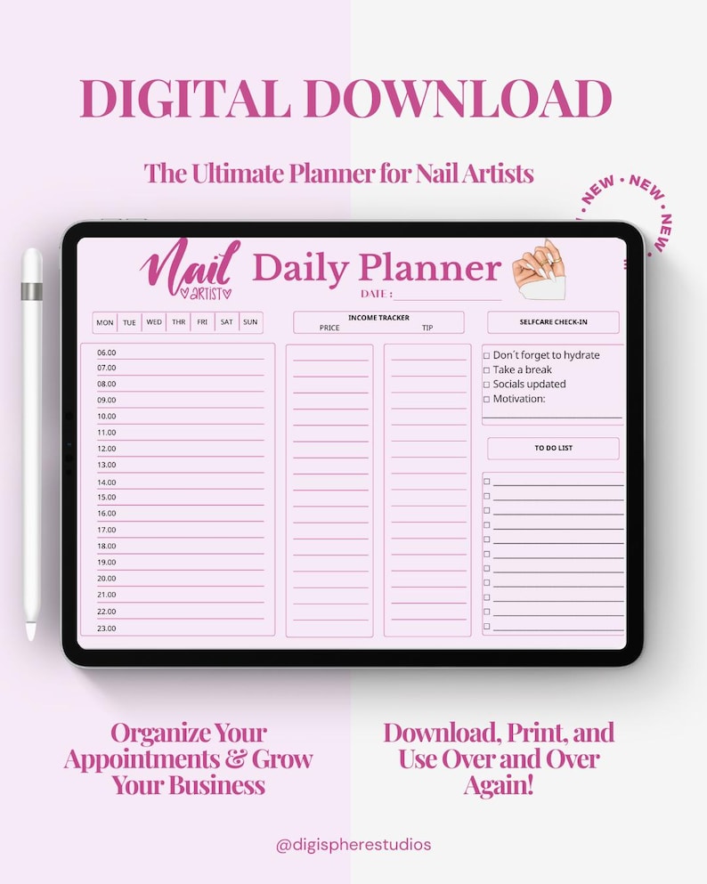 Nail Technician Daily Planner - Printable Schedule for Nail Artists ...
