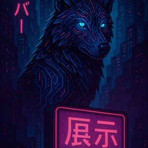Cyber Wolf – Digital Cyberpunk Poster | Neon Printable Wall Art - Etsy