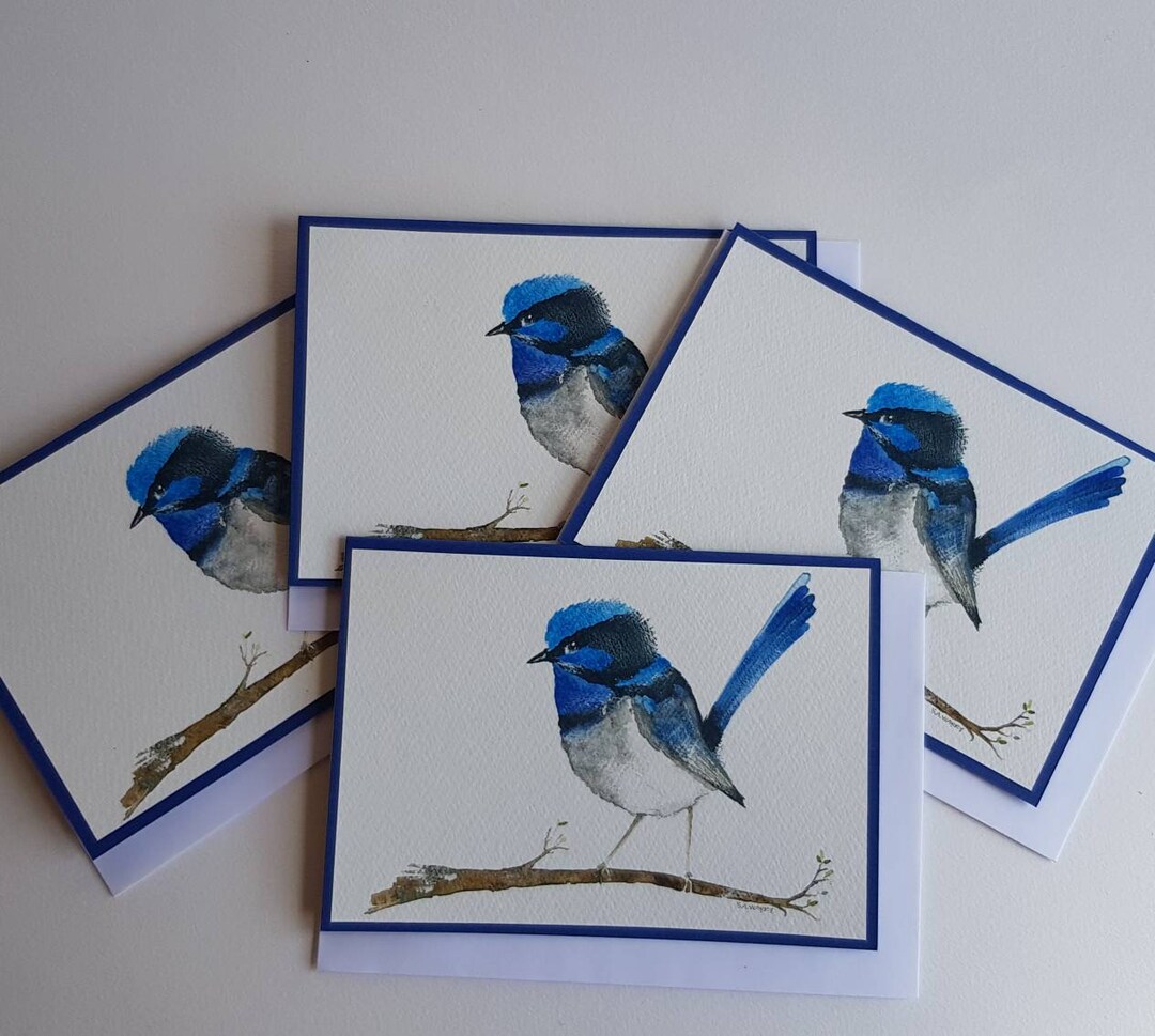 4 Pack Cards of Little Blue Bird Printed From My Original Watercolour ...