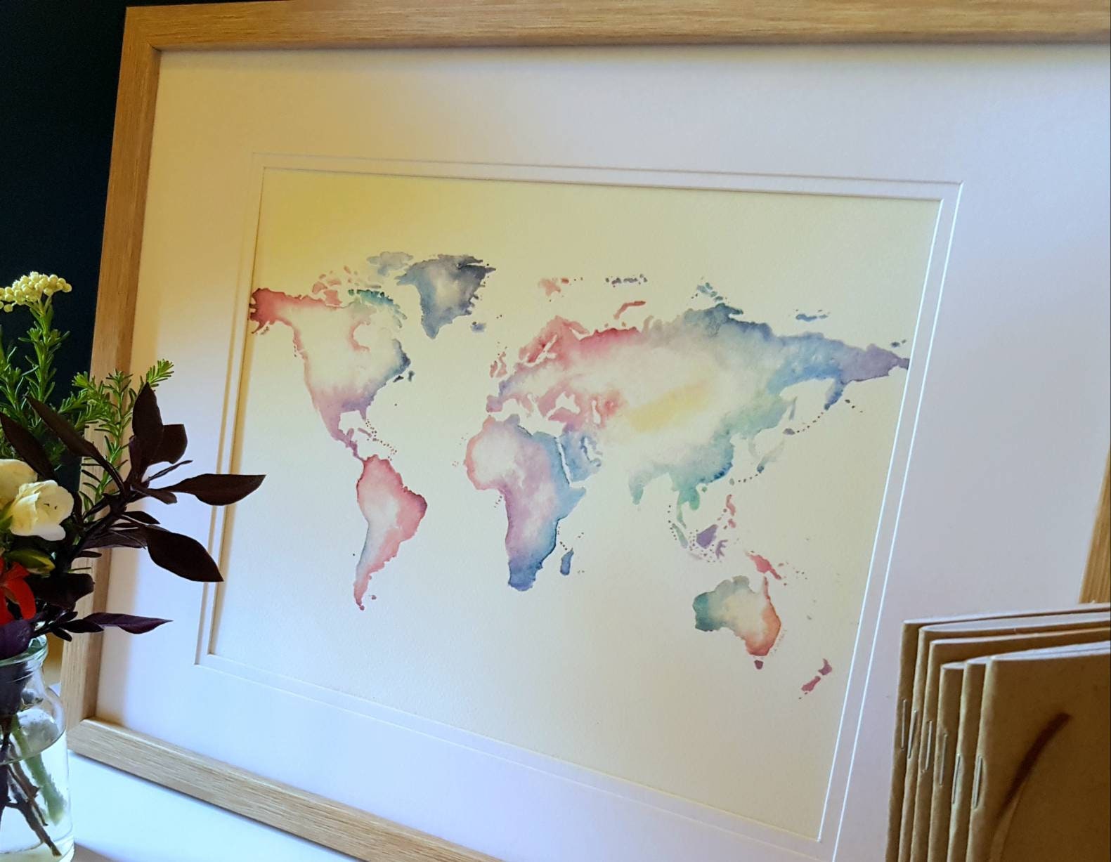 World Map Watercolour - A3 Size - Printed From Original Watercolour Art ...