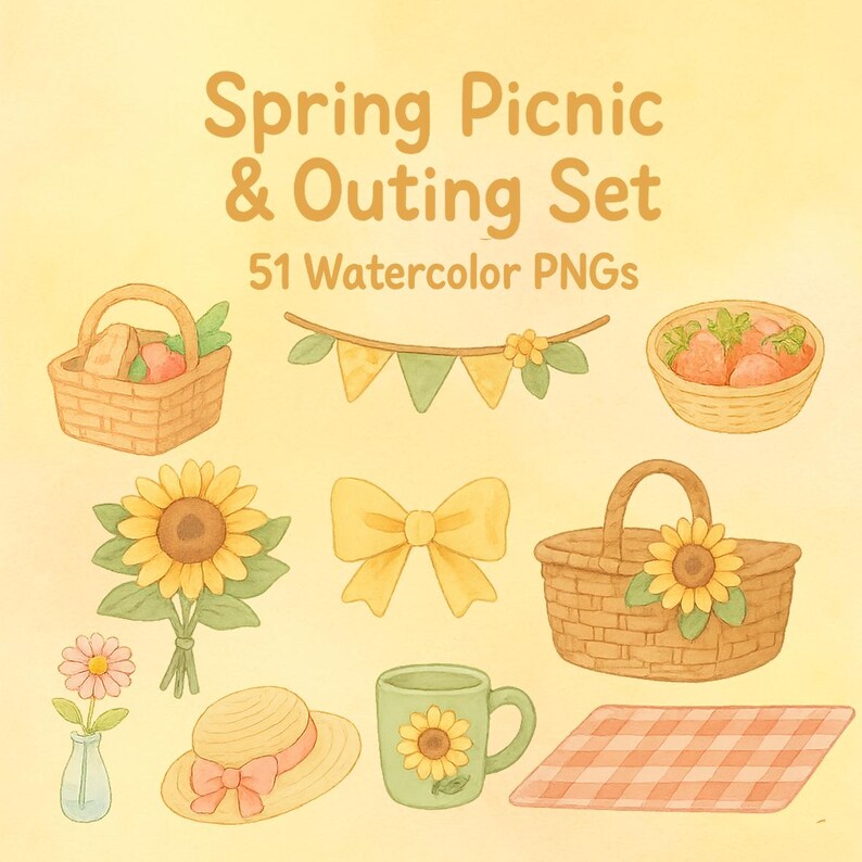 Spring Picnic and Outing Clipart Set | 51 Watercolor Pngs for Journals ...