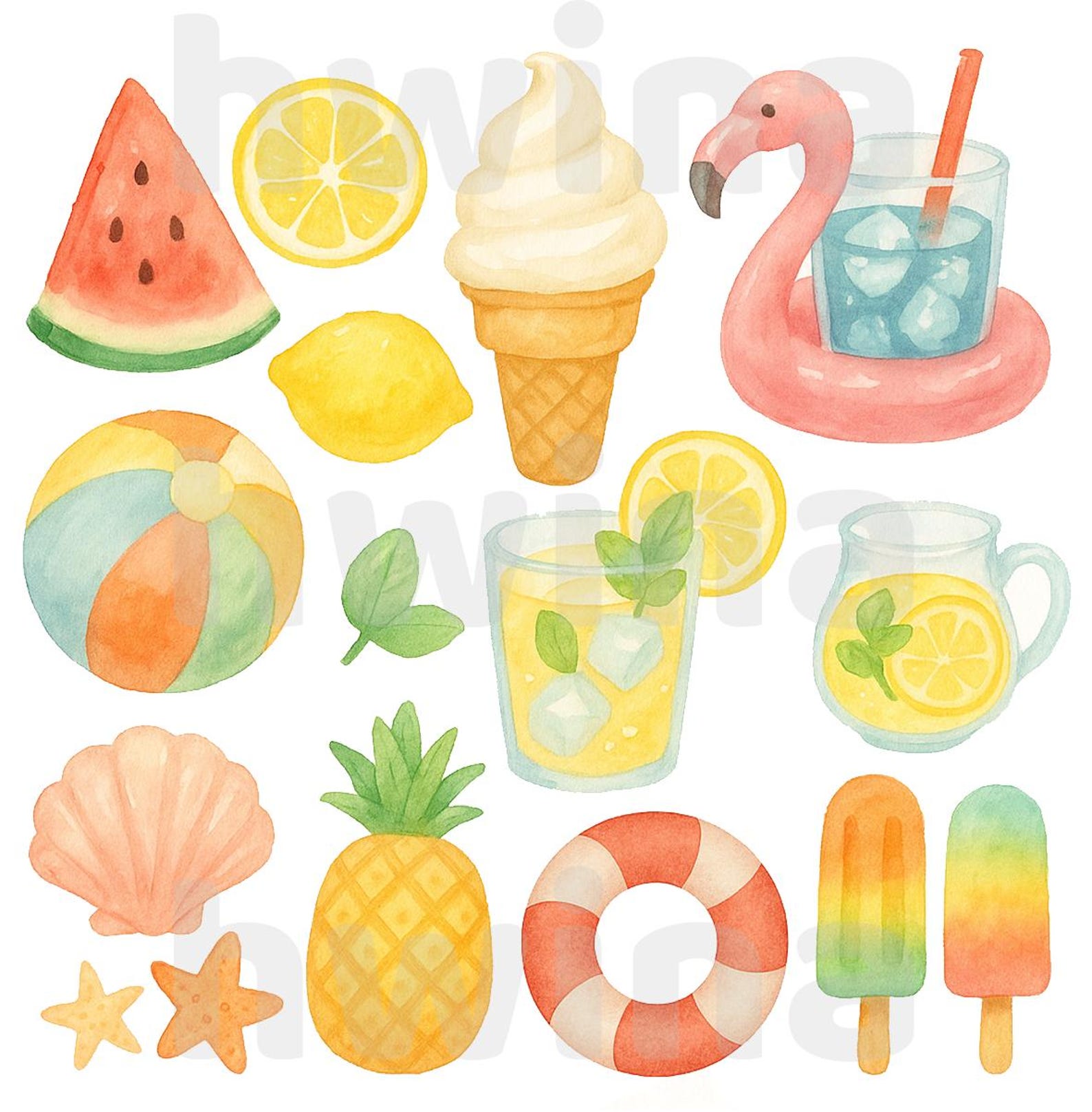 Summer Fresh Clipart Set – 38 Watercolor Pngs - Etsy